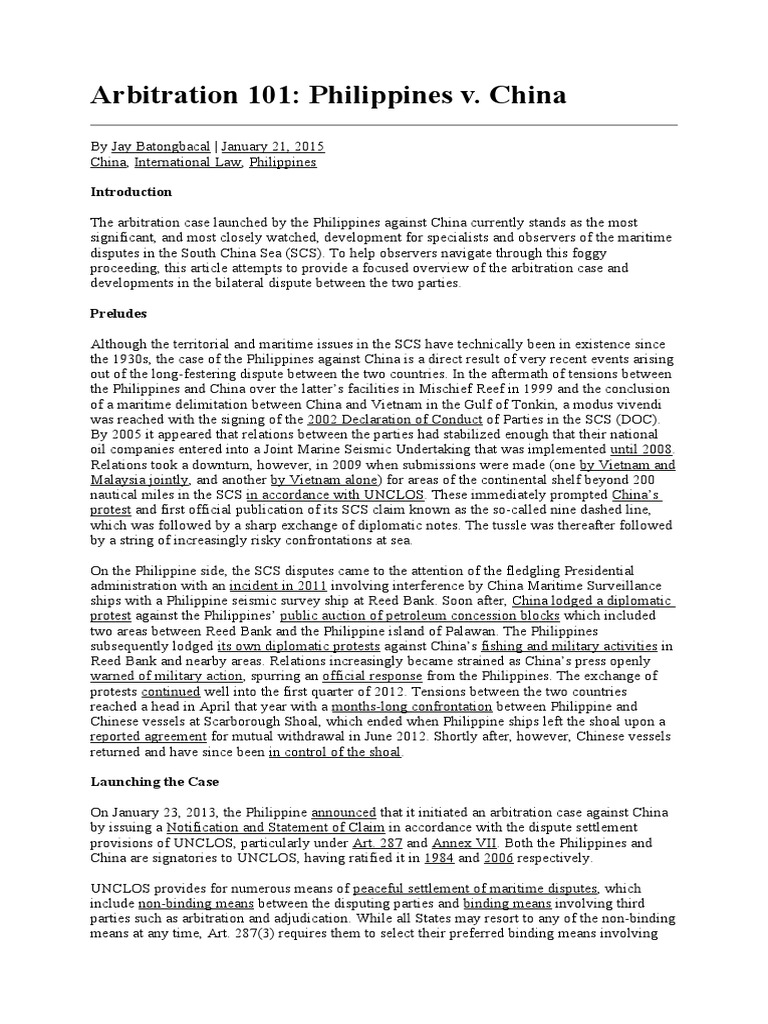 Arbitration 101 Phils Vs China | PDF | Territorial Waters | South China Sea