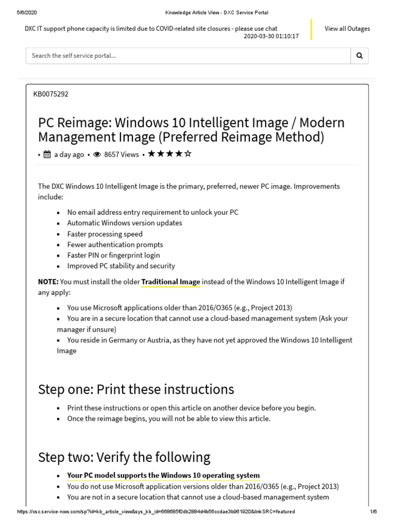 PC Re-Image With Windows 10 Intelligent Image - DXC Service Portal ...