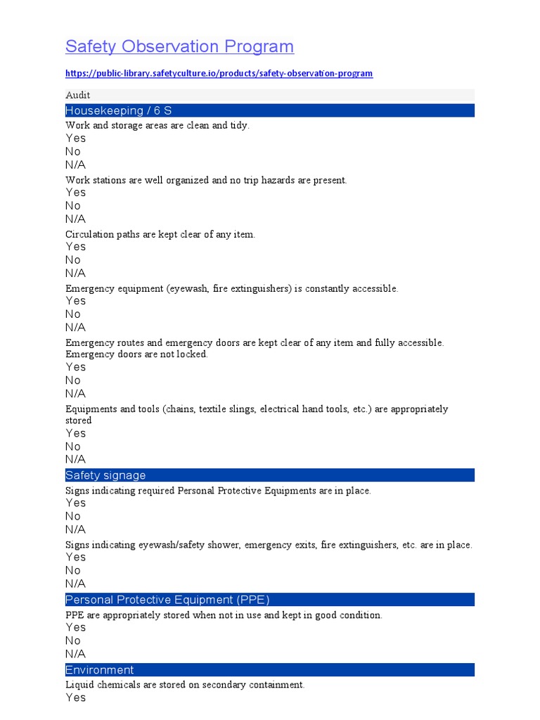 Safety Observation Program: Housekeeping / 6 S | PDF