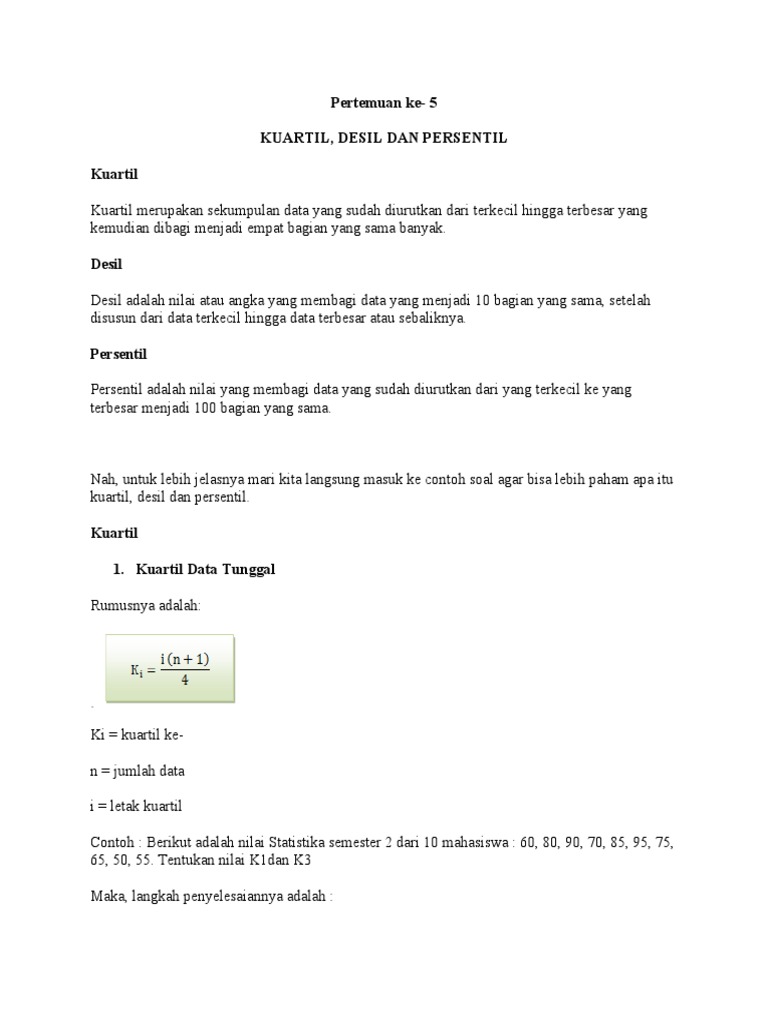 Pertemuan Ke-5 (Kuartil, Desil, Persentil) | PDF