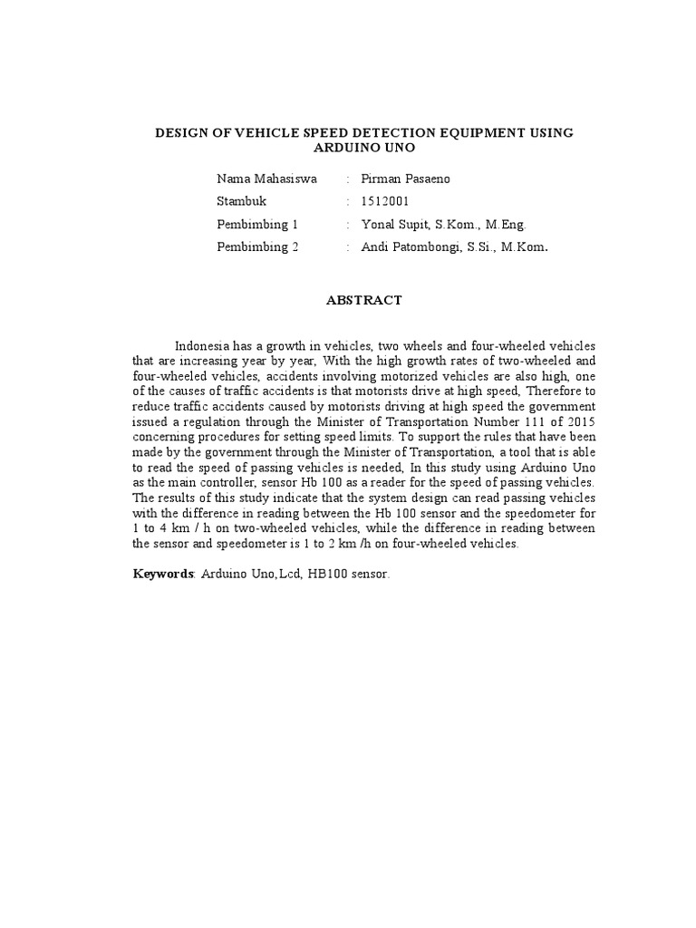 Design of Vehicle Speed Detection Equipment Using Arduino Uno | PDF ...