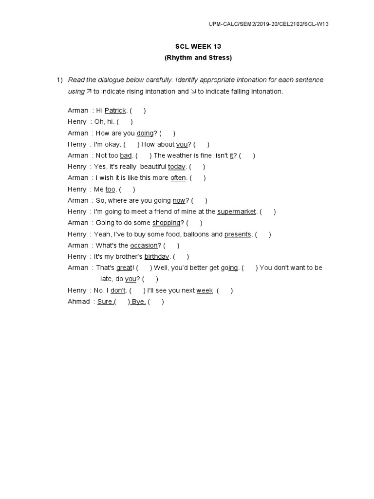 SCL W13 - Rhythm & Stress | PDF | Communication | Cognitive Science