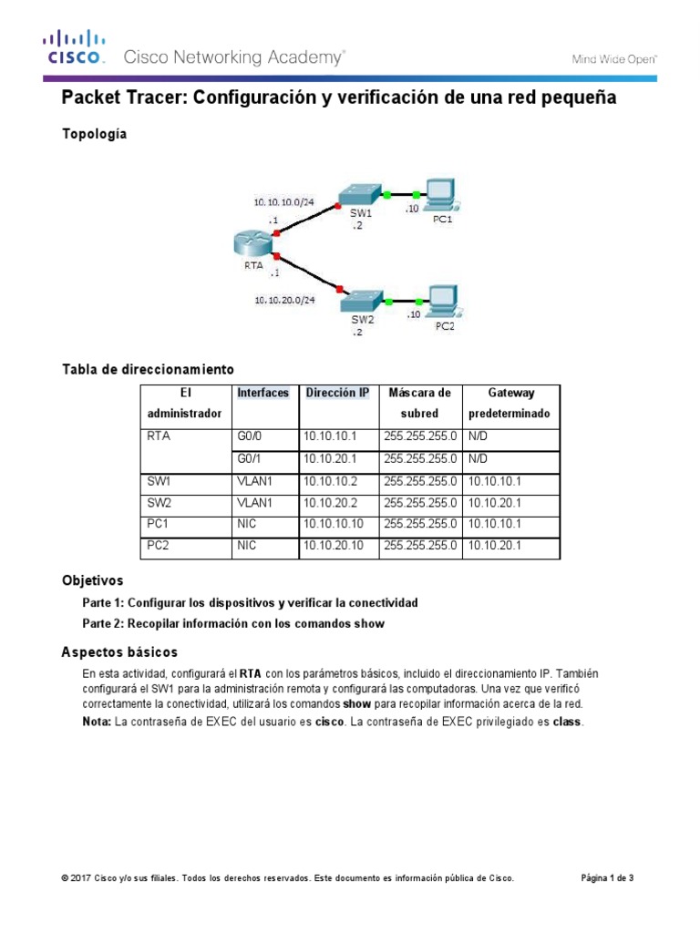 1.1.4.5 Packet Tracer - Configuring and Verifying A Small Network Instructions | PDF | Dirección ...
