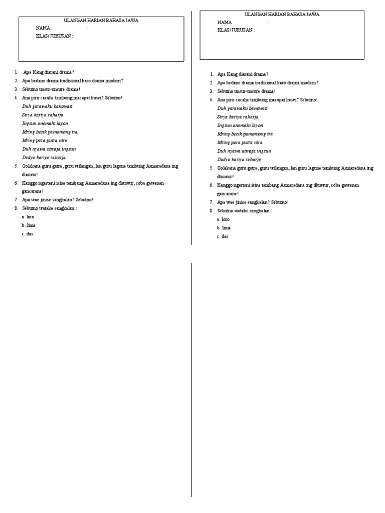 UH B.Jawa Klas XI SMSTR 2 | PDF | Kajian Bahasa Asing