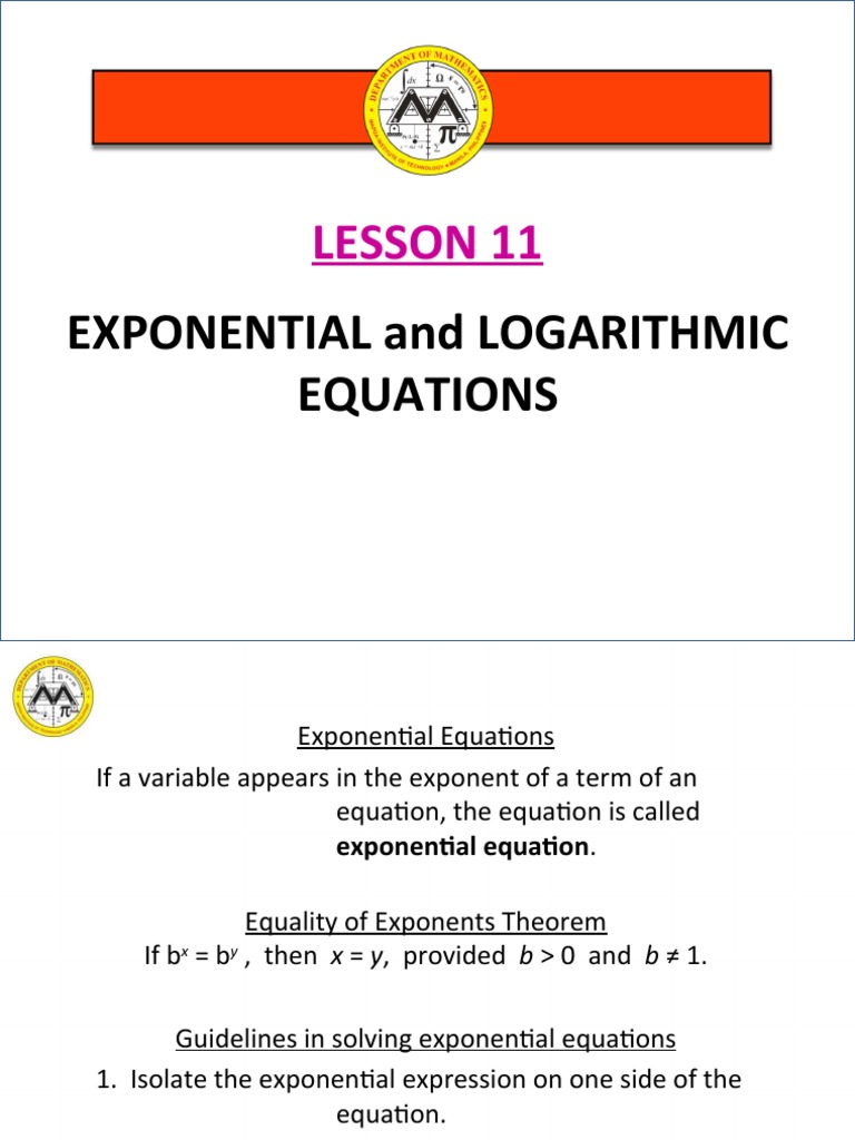 Math12-1 - Lesson 11 - Exponential and Logarithmic Equations | PDF ...
