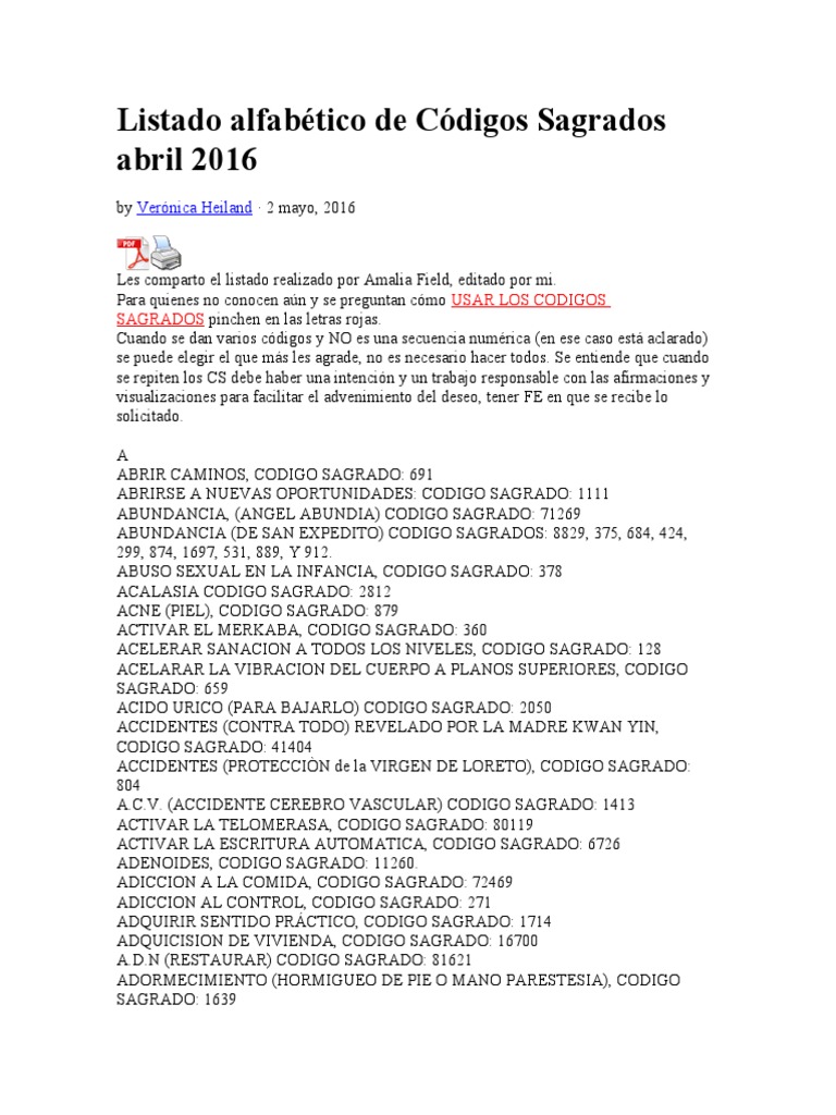 Códigos Sagrados Alfabéticos 2016 | PDF | Medicina CLINICA | Rtt
