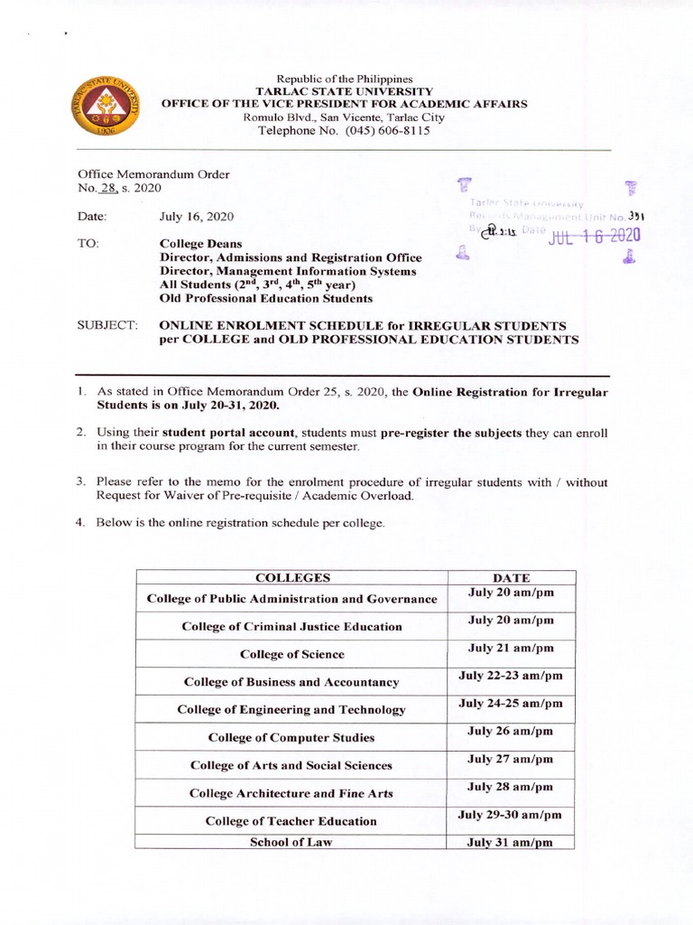 VPAA Office Memorandum Order No. 28, S. 2020 | PDF