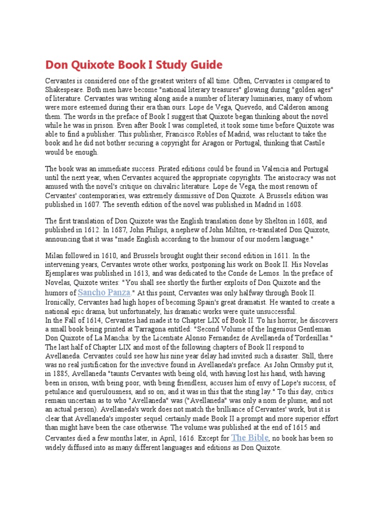 Don Quixote Book I Study Guide | Download Free PDF | Don Quixote ...