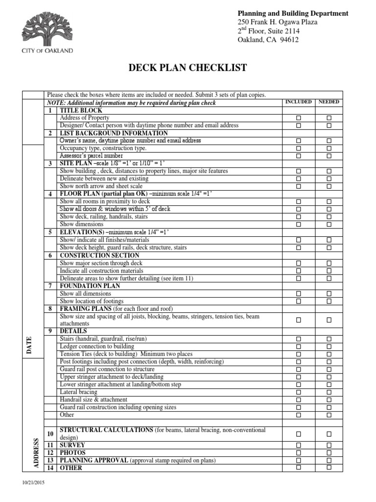 Oakland - Deck-Plans-Checklist | PDF | Stairs | Civil Engineering