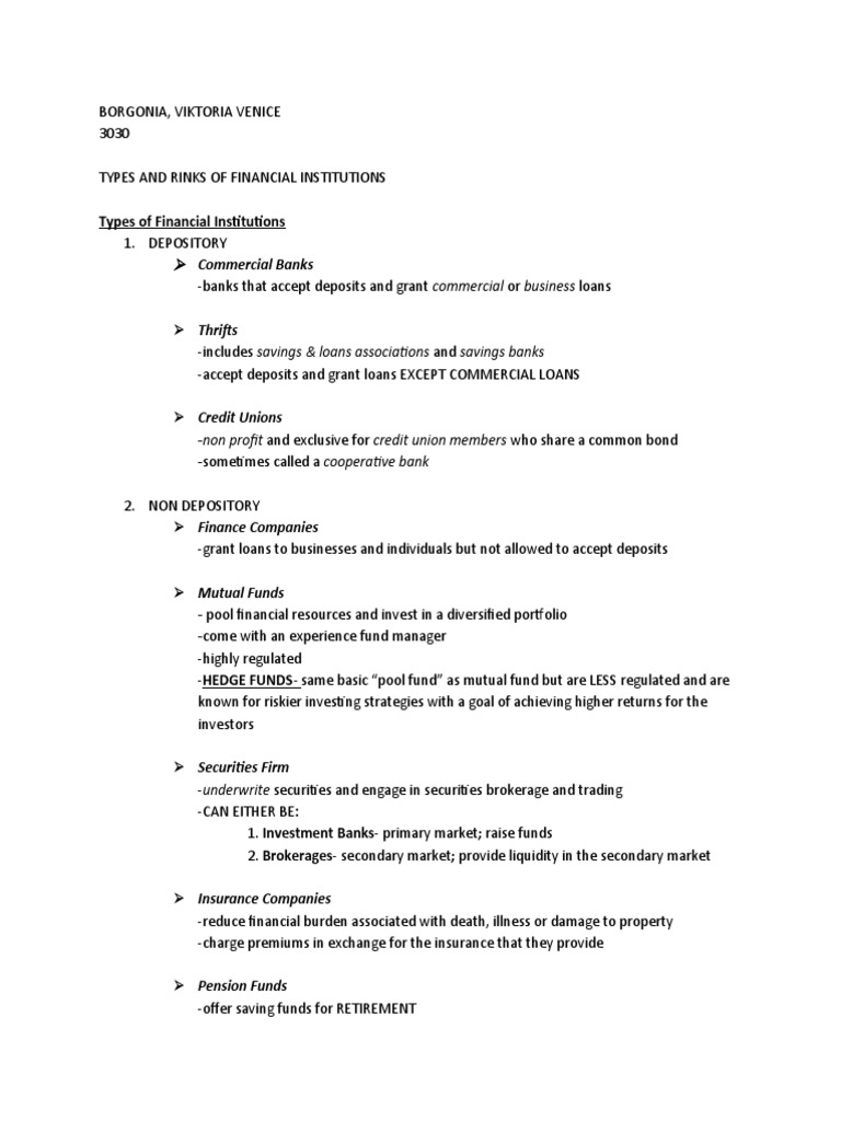 Types and Risk - Borgonia | PDF | Risk | Banks