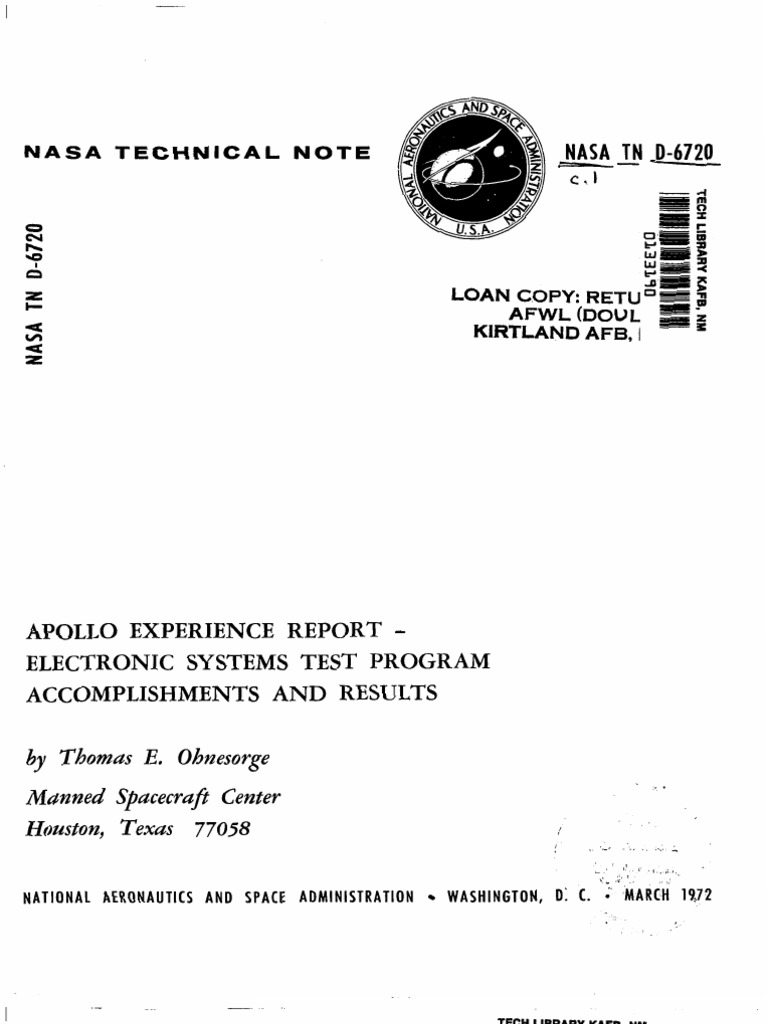 Apollo Experience Report Electronic Systems Test Program ...