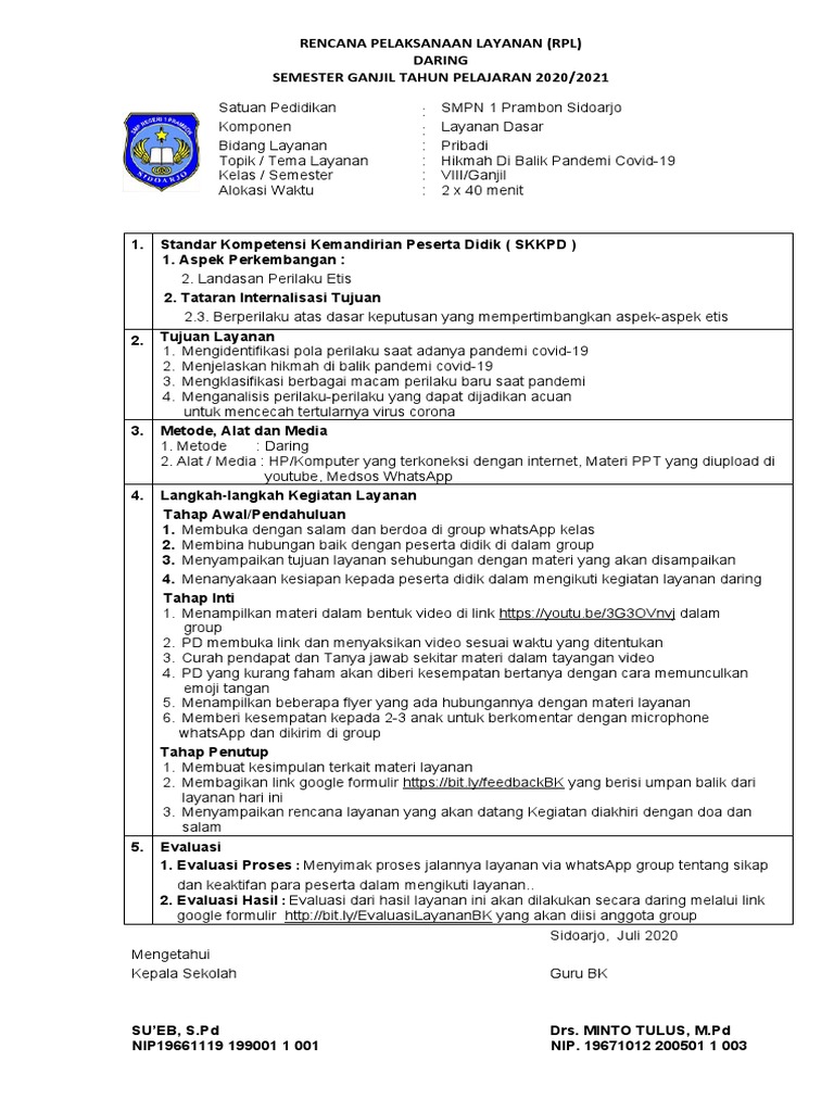 Contoh RPL Klasikal Daring | PDF