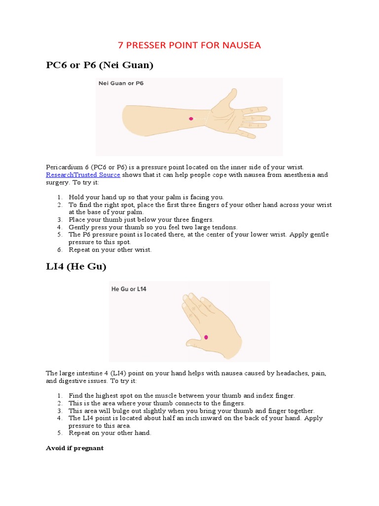 PC6 or P6 (Nei Guan) : 7 Presser Point For Nausea | PDF | Hand | Thumb