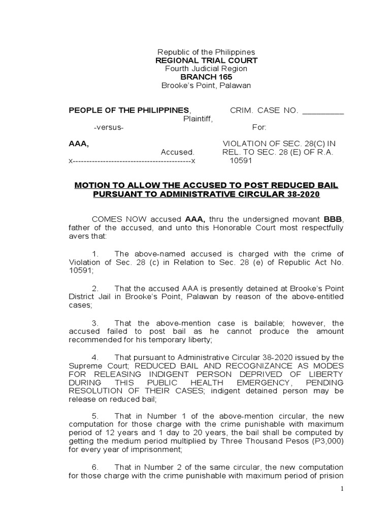 Motion For Reduction | PDF | Bail | Courts