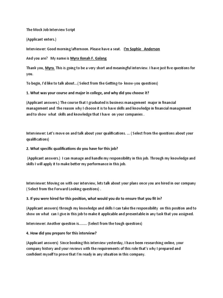 The Mock Job Interview Script | PDF | Job Interview | Interview