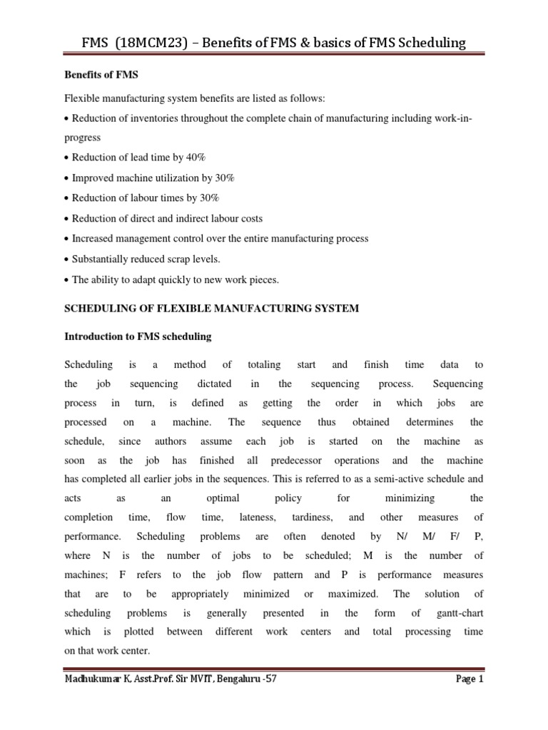 Benefits of FMS, Scheduling | PDF | Scheduling (Computing ...