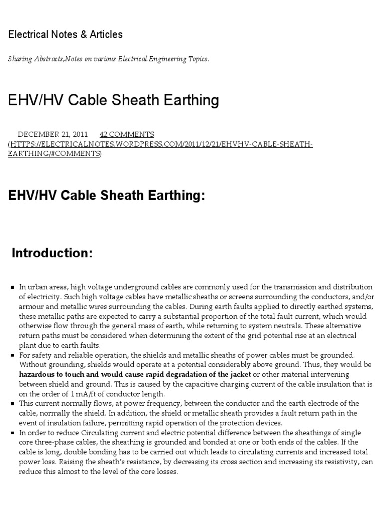 EHV HV Cable Sheath Earthing | PDF | Insulator (Electricity) | High Voltage