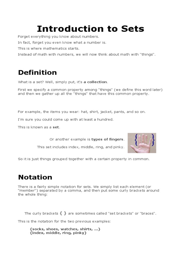 Introduction To Sets | PDF | Empty Set | Set (Mathematics)