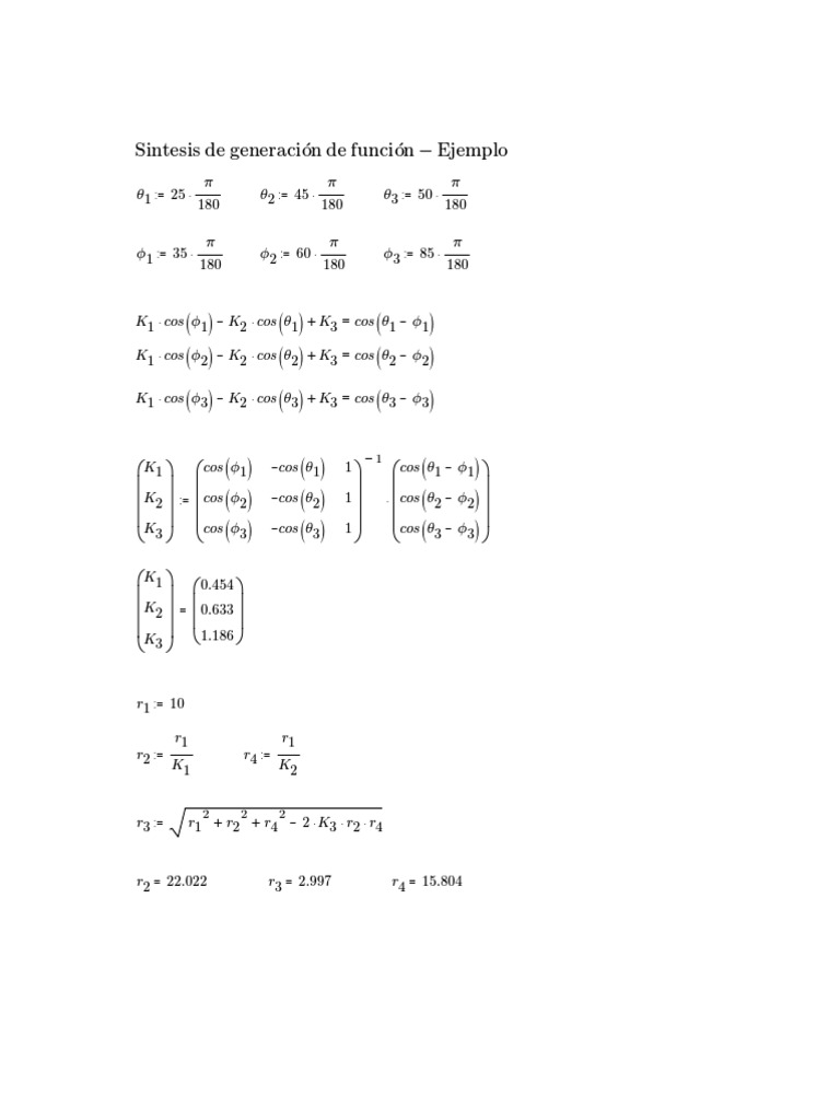 Mathcad - Ecuación de Freudenstein - Ejemplo PDF | PDF