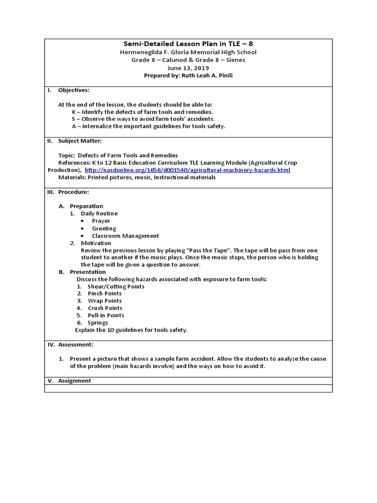 Semi-Detailed Lesson Plan in TLE - 8 | PDF