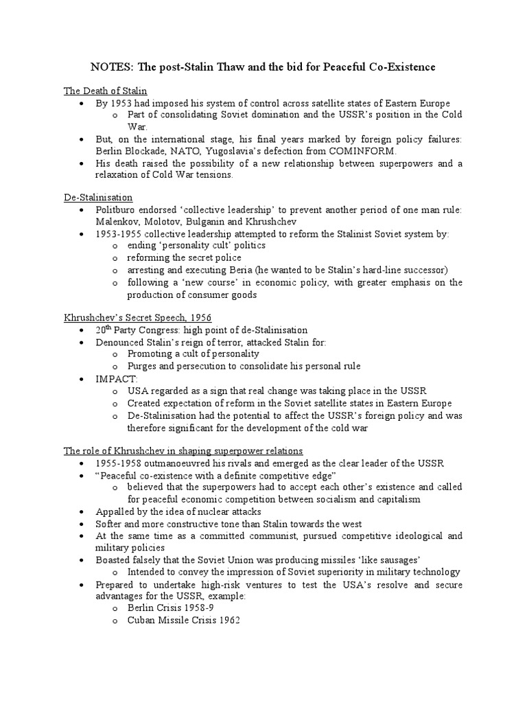 History A-Level Cold War Notes | PDF | Soviet Union | World Politics