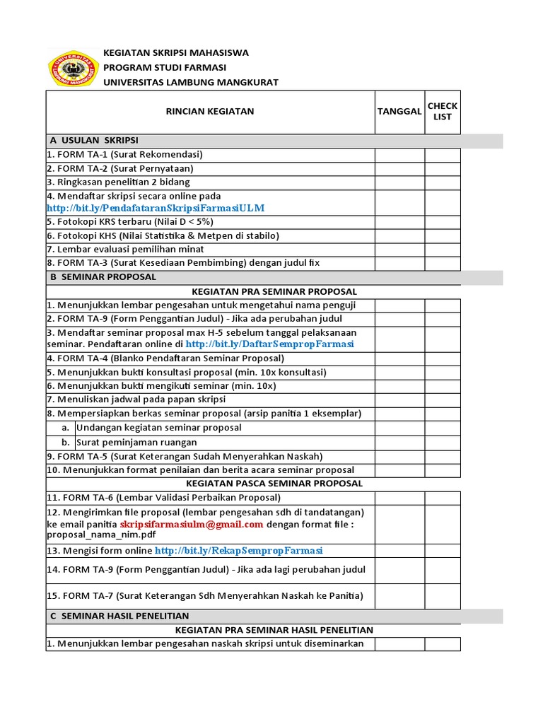 NEW-Form Checklist Kegiatan Skripsi | PDF