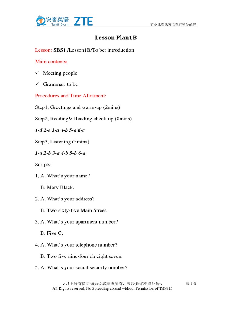 SBS1 TEA Lesson-1B | PDF