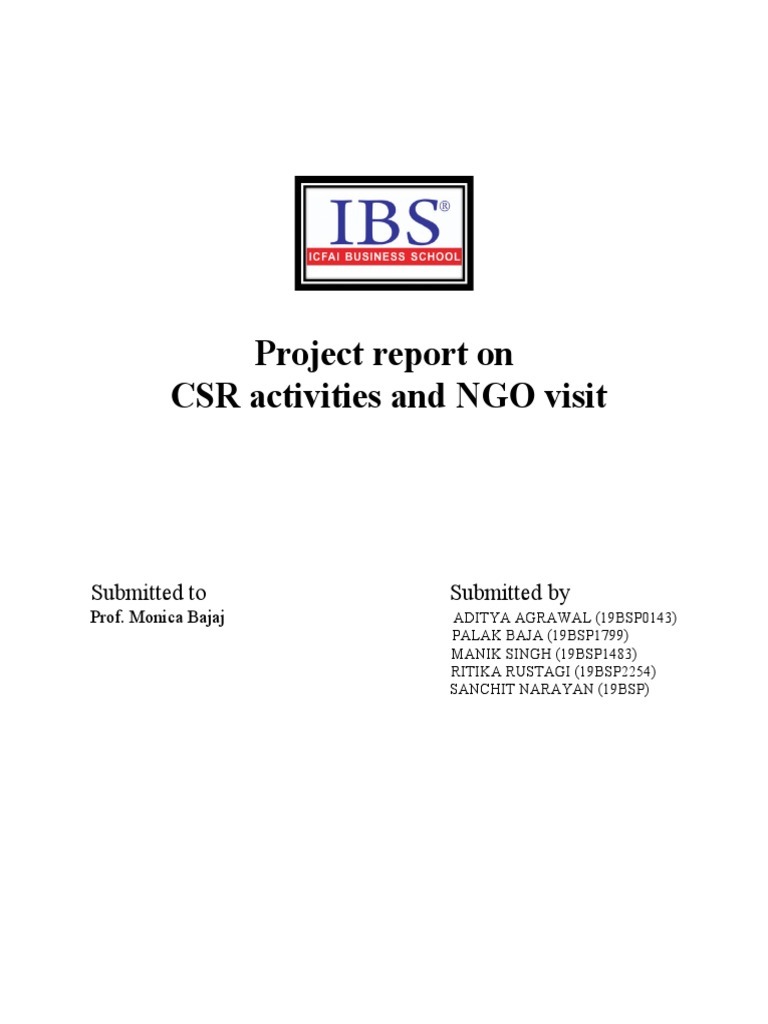 Project Report On CSR Activities and NGO Visit: Submitted To Submitted ...