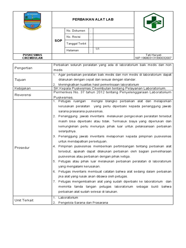Prosedur Perbaikan Alat Laboratorium | PDF