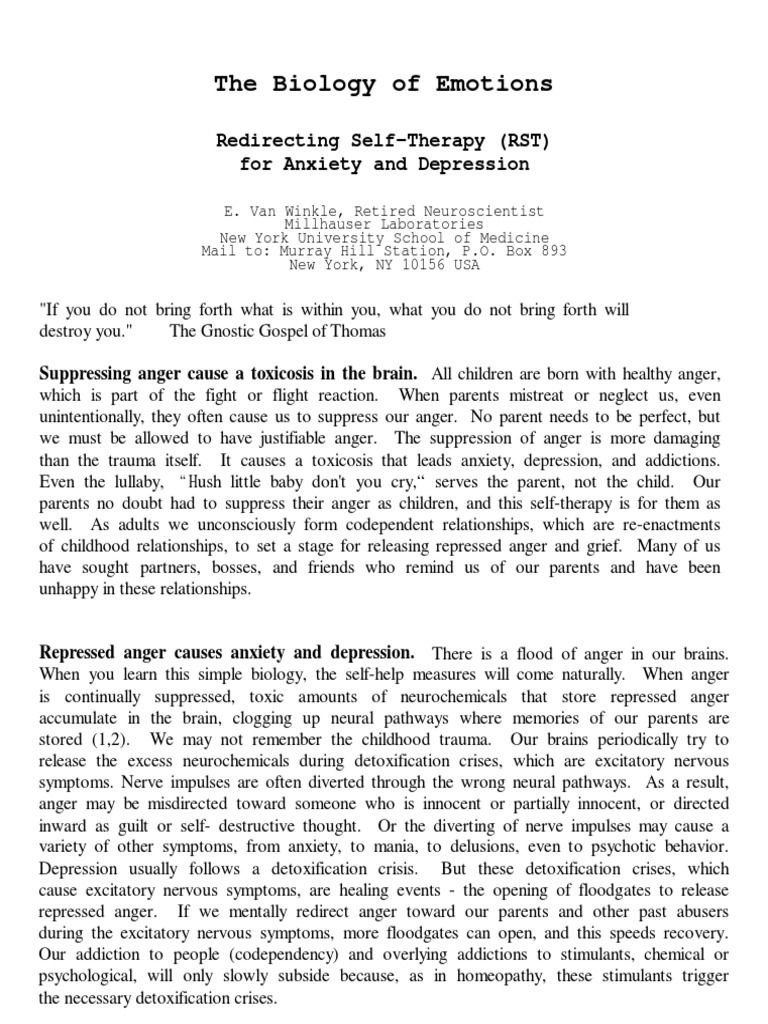 The Biology of Emotions: Redirecting Self-Therapy (RST) For Anxiety and ...