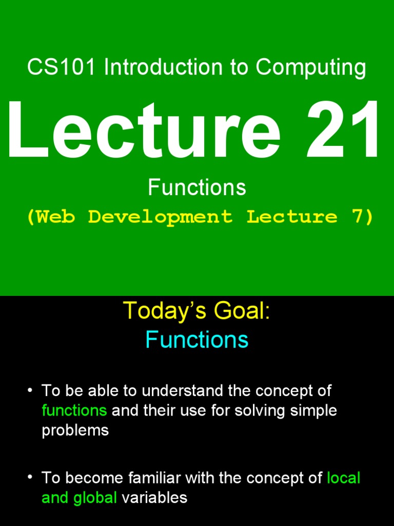 21 Functions CS101 | PDF | Subroutine | Parameter (Computer Programming)