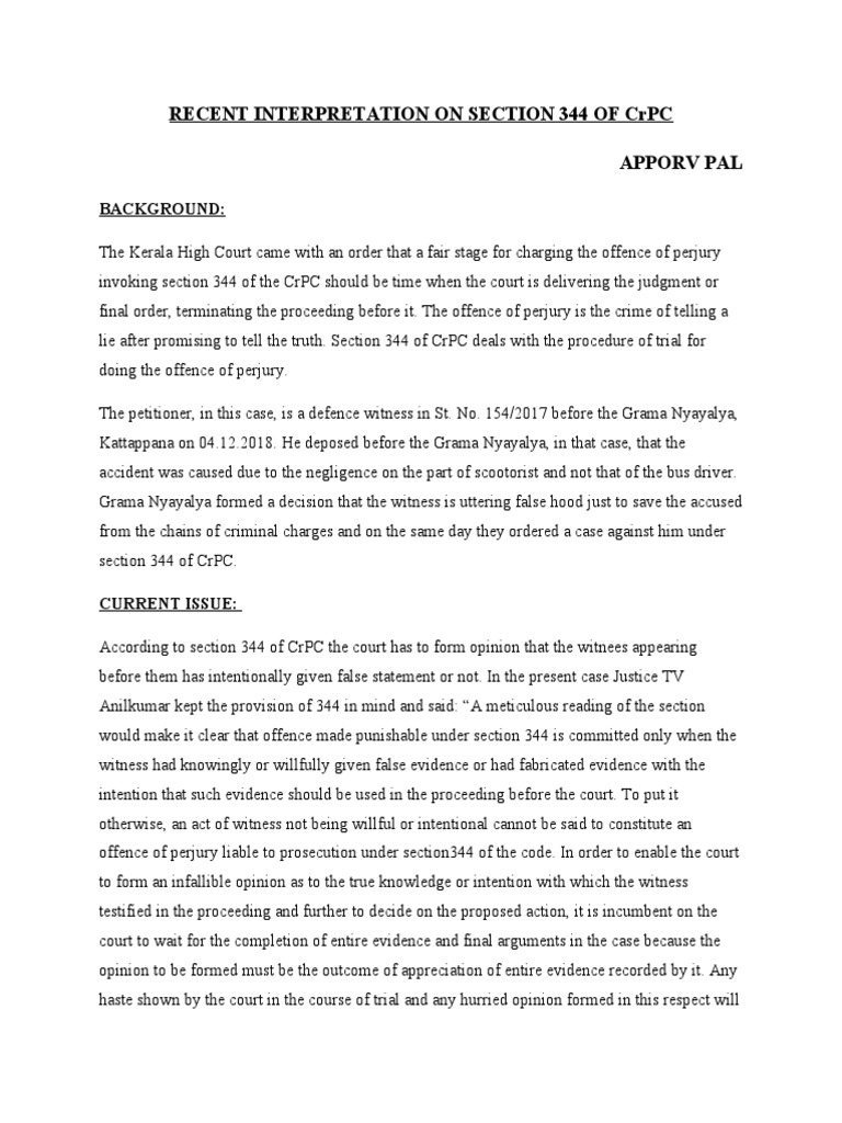 RECENT INTERPRETATION ON SECTION 344 OF CRPC | PDF | Perjury | Witness