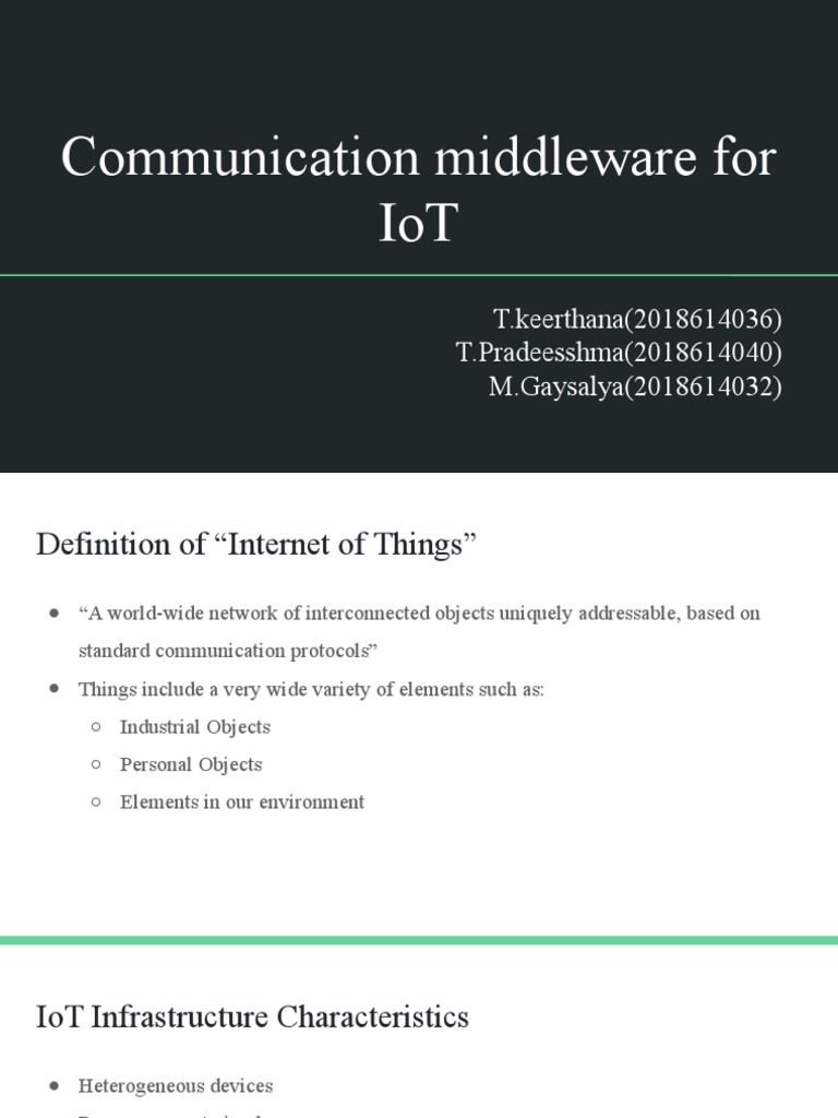 Communication Middleware For Iot: T.Keerthana (2018614036) T ...