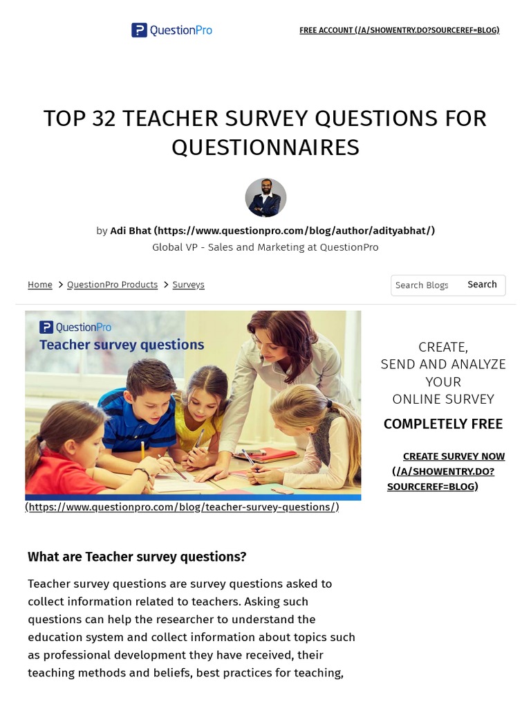 Top 32 Teacher Survey Questions For Questionnaires - QuestionPro | PDF ...