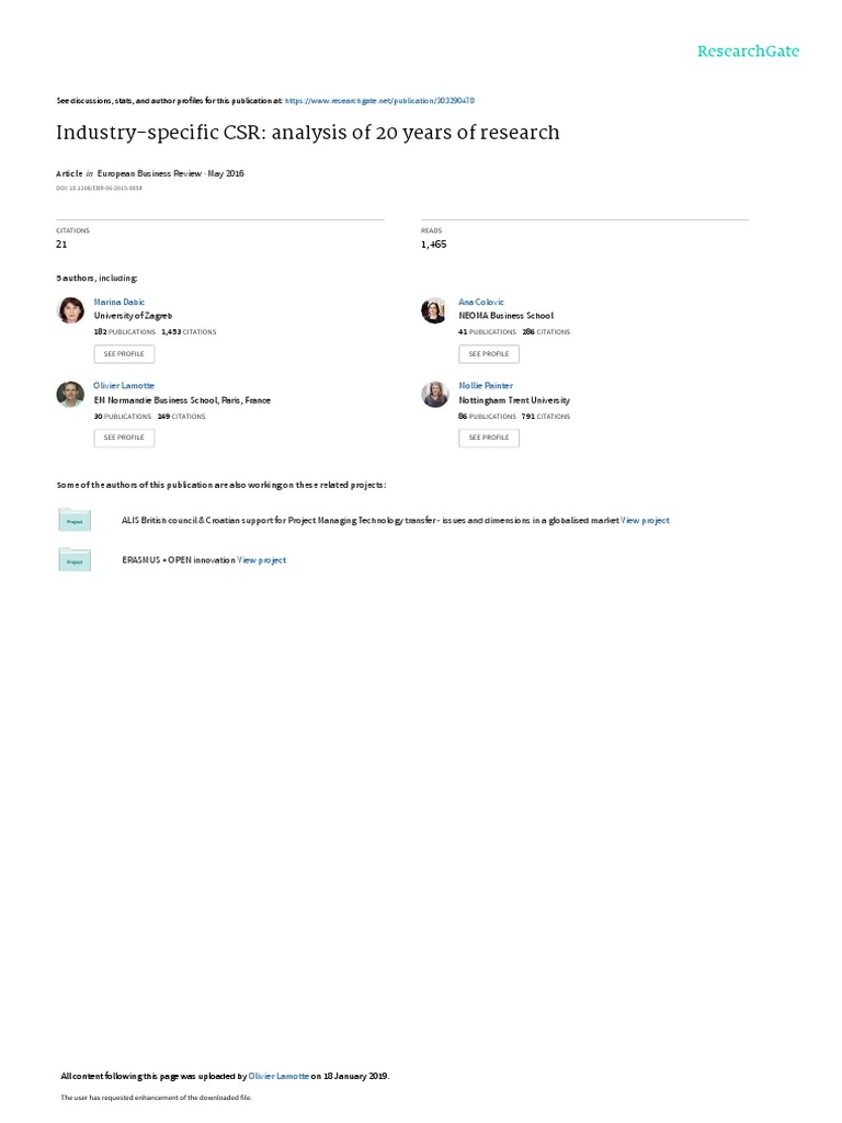 Industry-Specific CSR Analysis of 20 Years of Rese | PDF | Corporate ...