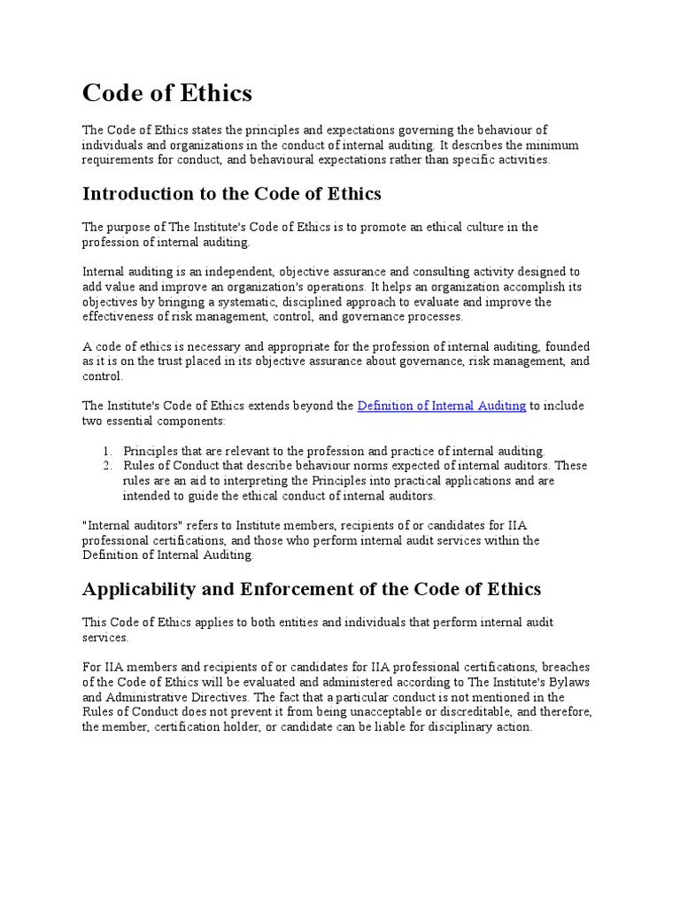 Code of Ethics | PDF | Internal Audit | Audit