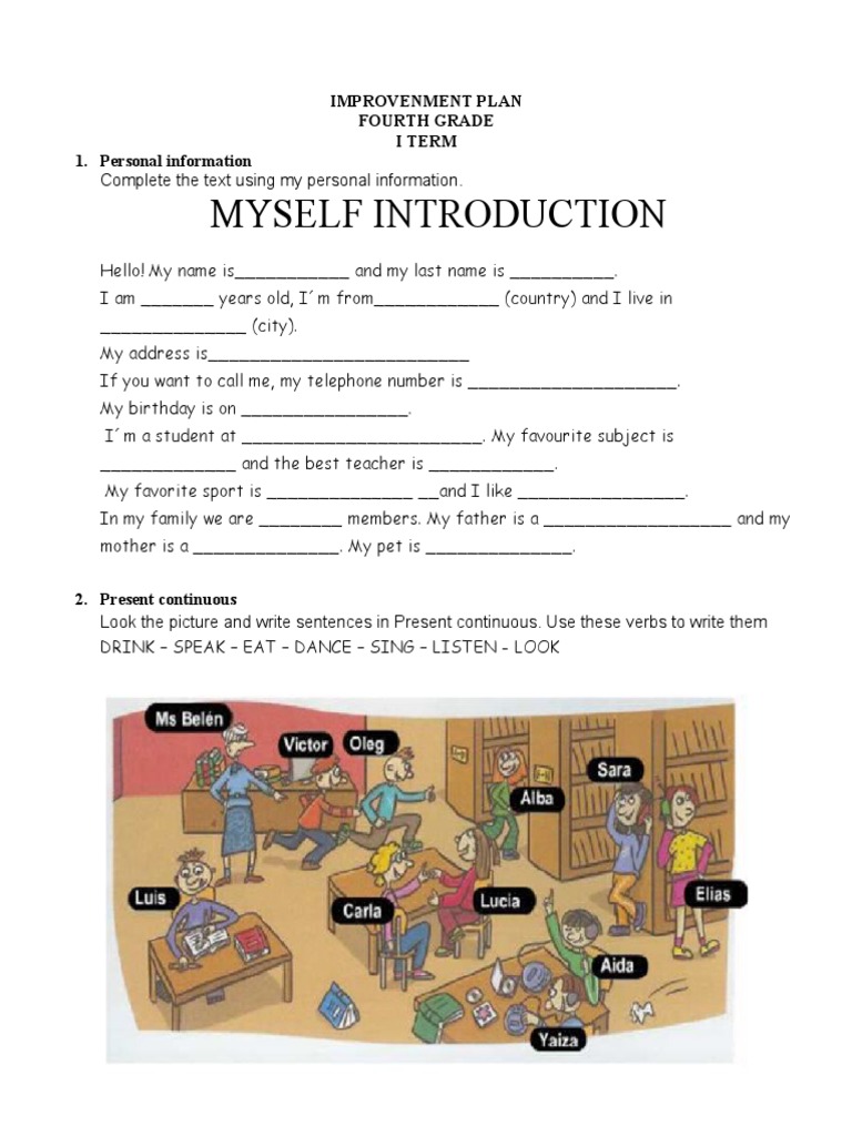 Myself Introduction: Improvenment Plan Fourth Grade I Term 1. Personal ...