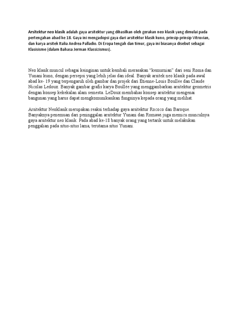 Arsitektur Neo Klasik Adalah Gaya Arsitektur Yang Dihasilkan Oleh