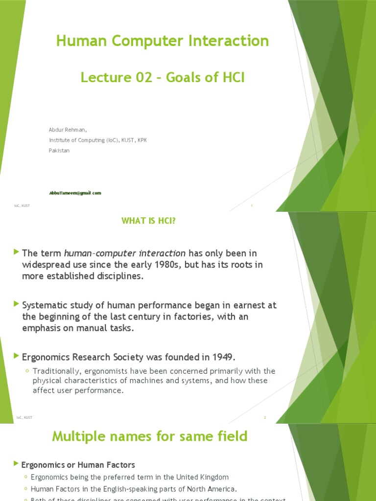 Lec 02 - HCI (Goals of HCI) | PDF | Human–Computer Interaction | Human ...