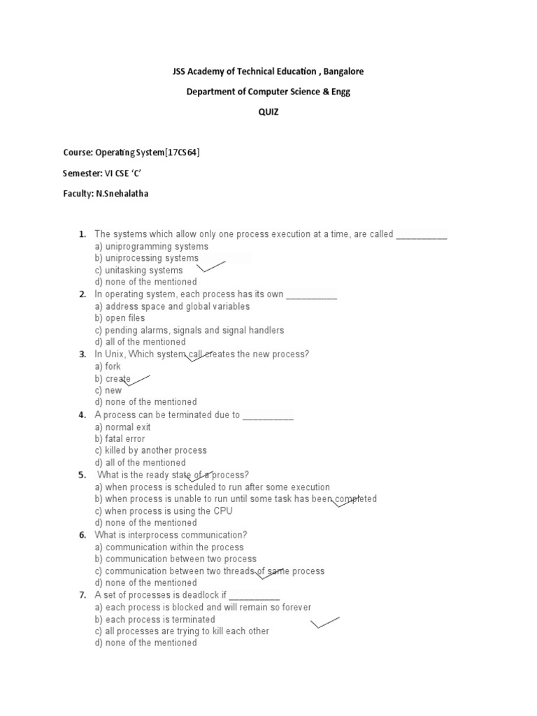 Os Quiz Pdf Scheduling Computing Process Computing 4961