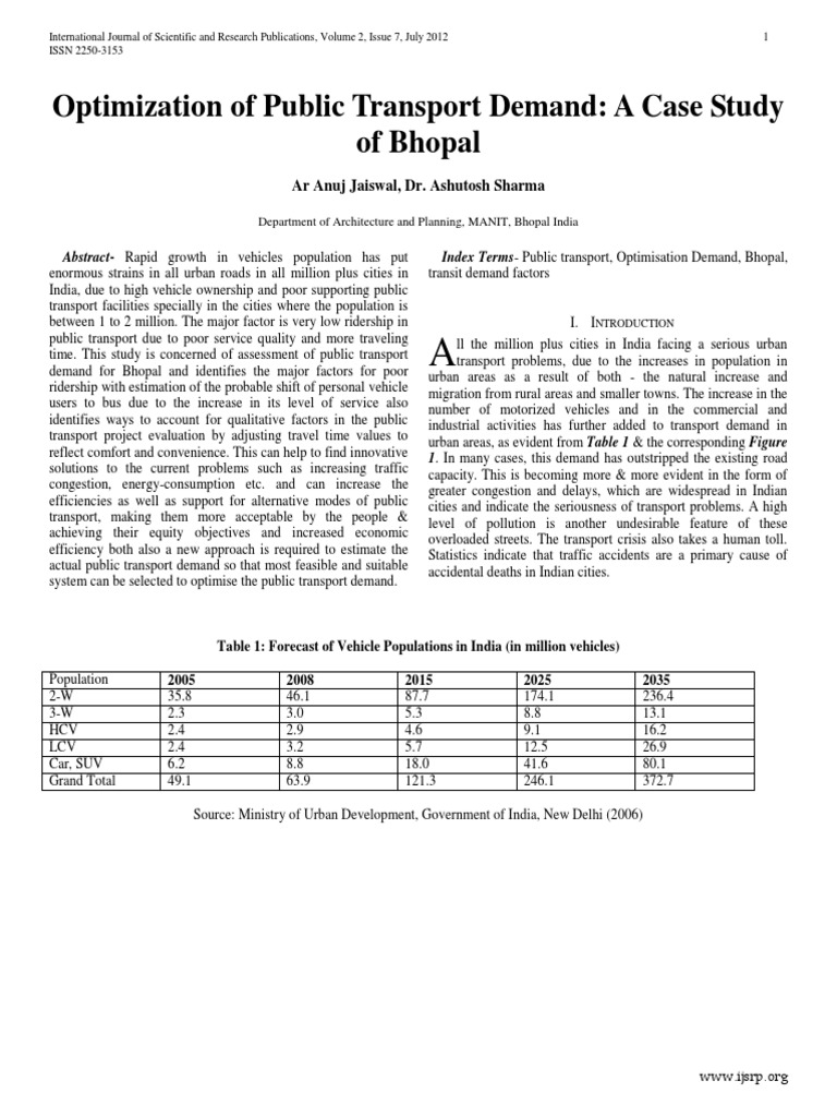 Optimization of Public Transport Demand: A Case Study of Bhopal | PDF ...