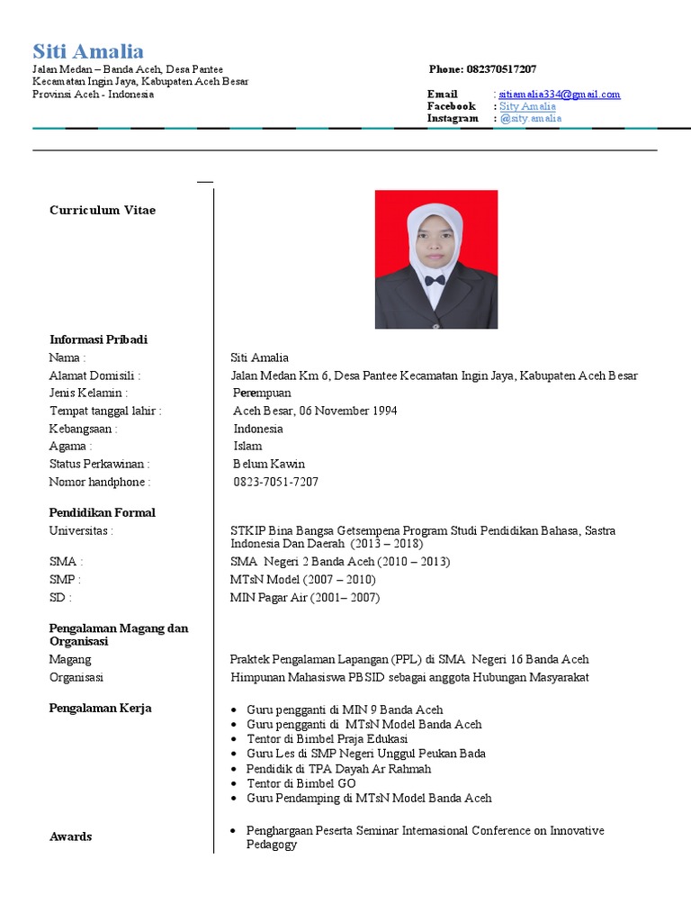 Contoh CV Guru Les Privat dan Bimbel | PDF