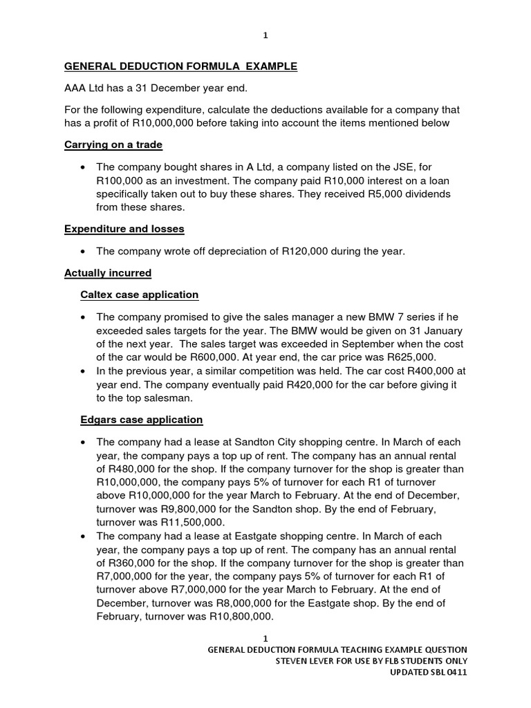 Chapter 9 General Deduction Formula Teaching Example Question | PDF ...