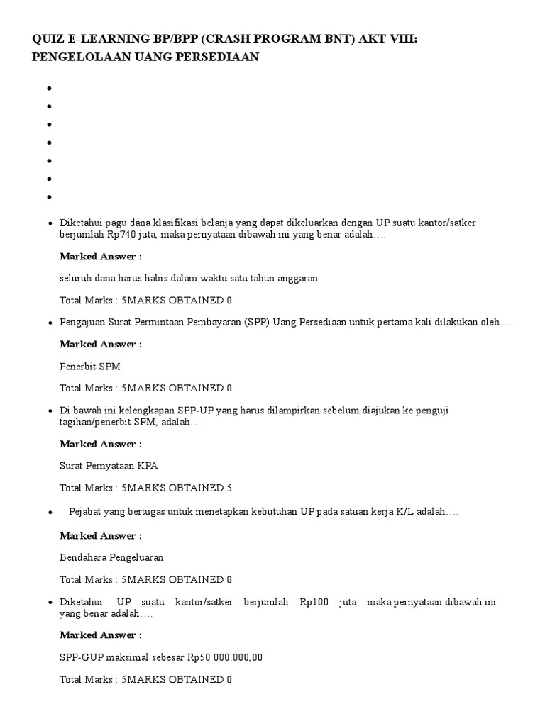 QUIZ E-LEARNING BP - BPP (CRASH PROGRAM BNT) AKT VIII - PENGELOLAAN UANG PERSEDIAAN - Kemenkeu ...