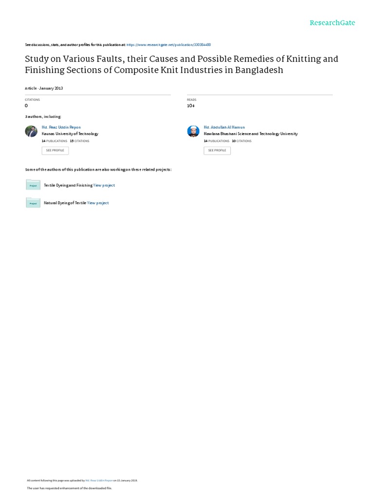 Study On Various Faults, Their Causes and Possible Remedies of Knitting ...