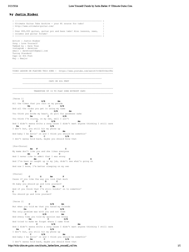 Love Yourself Chords by Justin Bieber at Ultimate-Guitar PDF | PDF ...