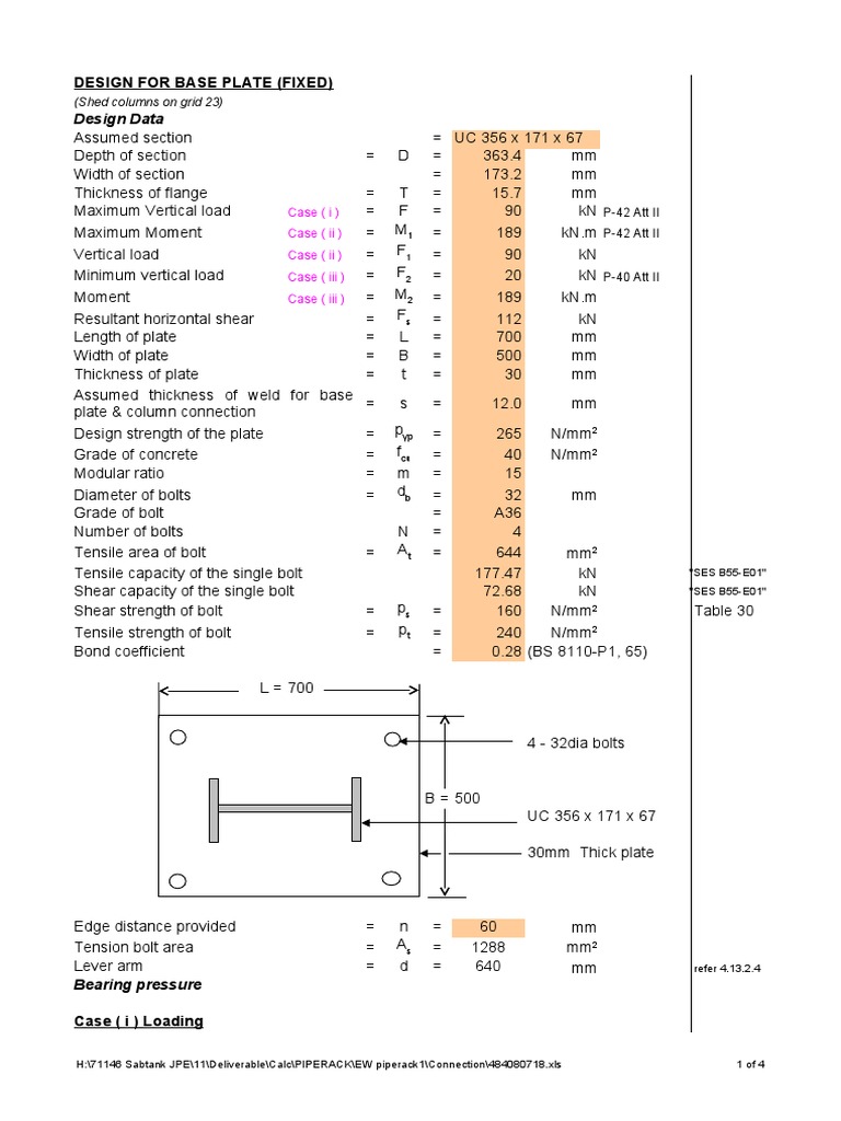 Design Data: Design For Base Plate (Fixed) | PDF | Stress (Mechanics ...