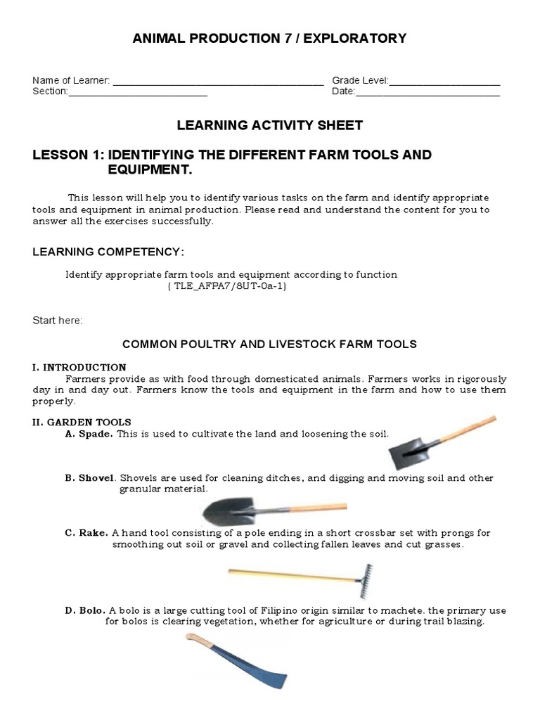 Animal Production 7 / Exploratory: Learning Competency | PDF | Farms ...