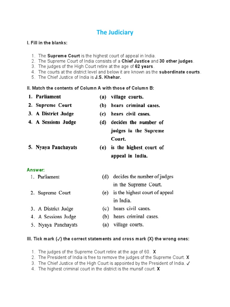 The Judiciary: I. Fill in The Blanks | PDF | Judge | Writ