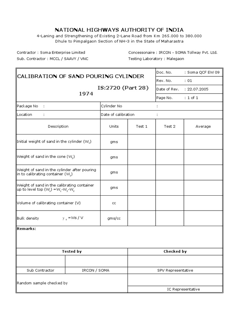 09 Calibration of Sand Pouring Cylinder | PDF